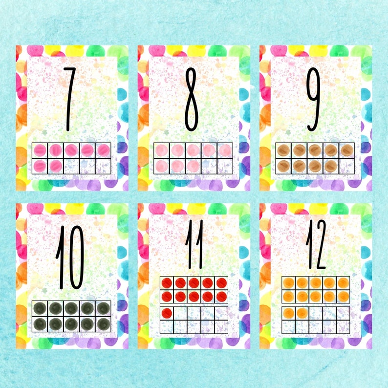 PRINTABLE Number Poster Pack Watercolor Rainbow Bulletin - Etsy