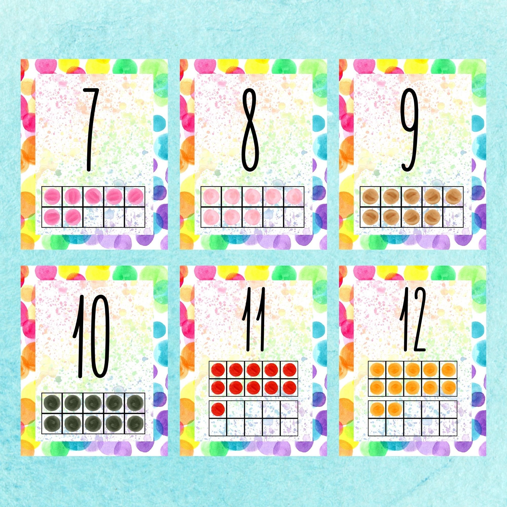 PRINTABLE Number Poster Pack Watercolor Rainbow Bulletin - Etsy