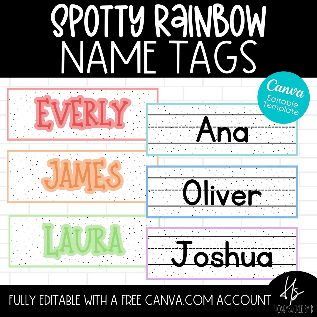 EDITABLE Spotty Rainbow Name Tags | Printable Classroom Name Tags ...