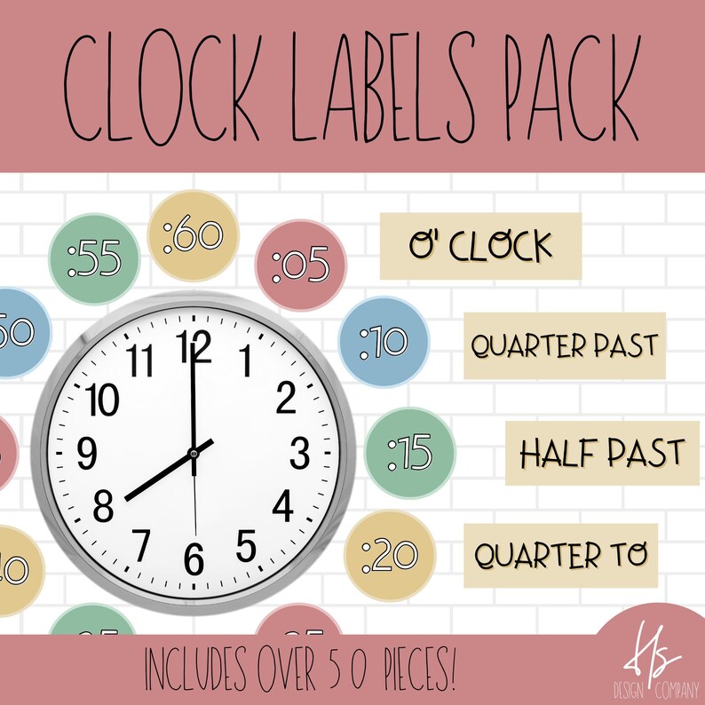 PRINTABLE Modern Colorful Clock Labels Pack Bulletin Board - Etsy