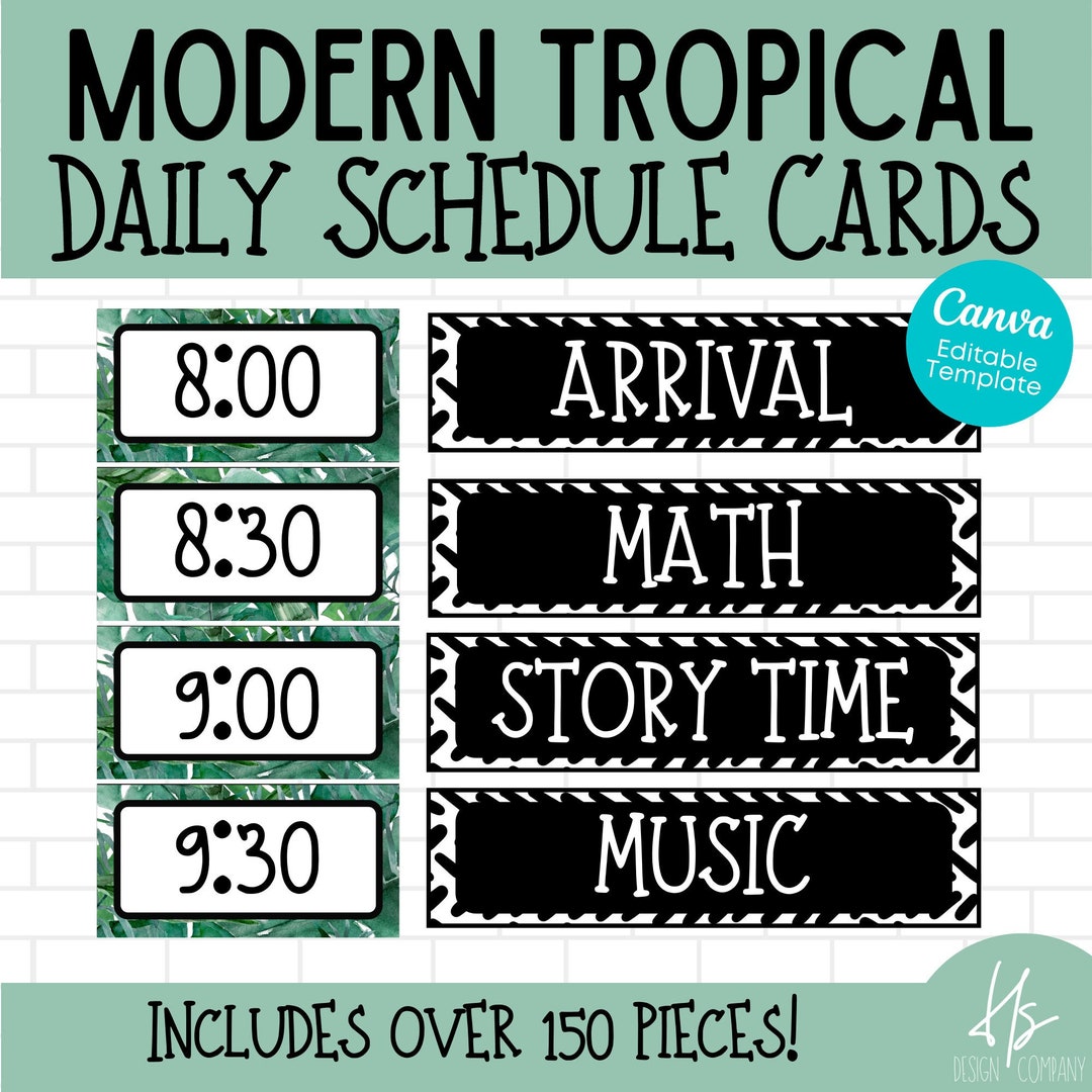 EDITABLE Daily Schedule Cards | Modern Tropical | Bulletin Board ...