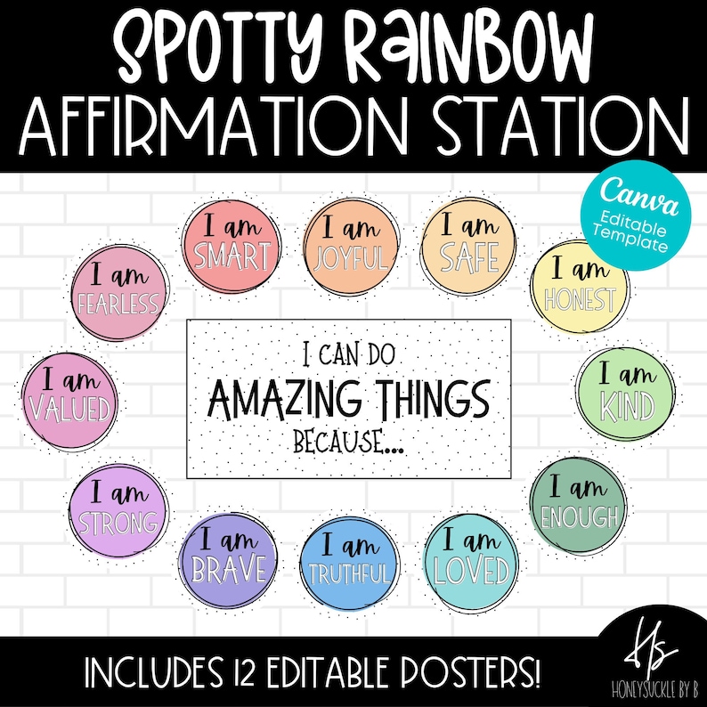 EDITABLE Affirmation Station Posters | Spotty Rainbow | Bulletin Board ...