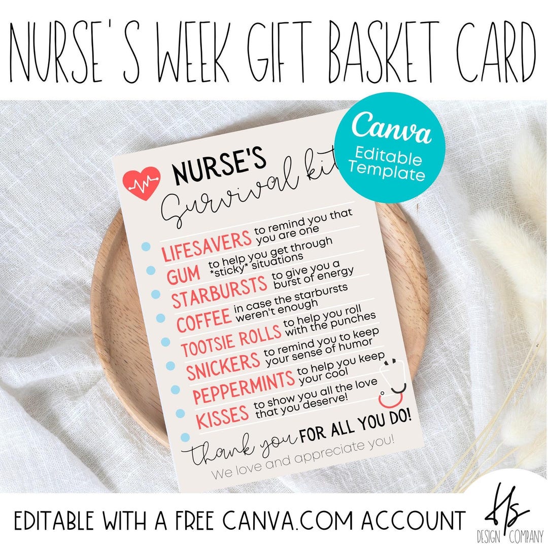 EDITABLE Nurse's Survival Kit Card | Nursing Home | Nurse Appreciation ...