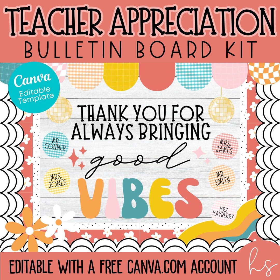 EDITABLE Groovy Teacher Appreciation Bulletin Board Kit | Groovy Retro ...