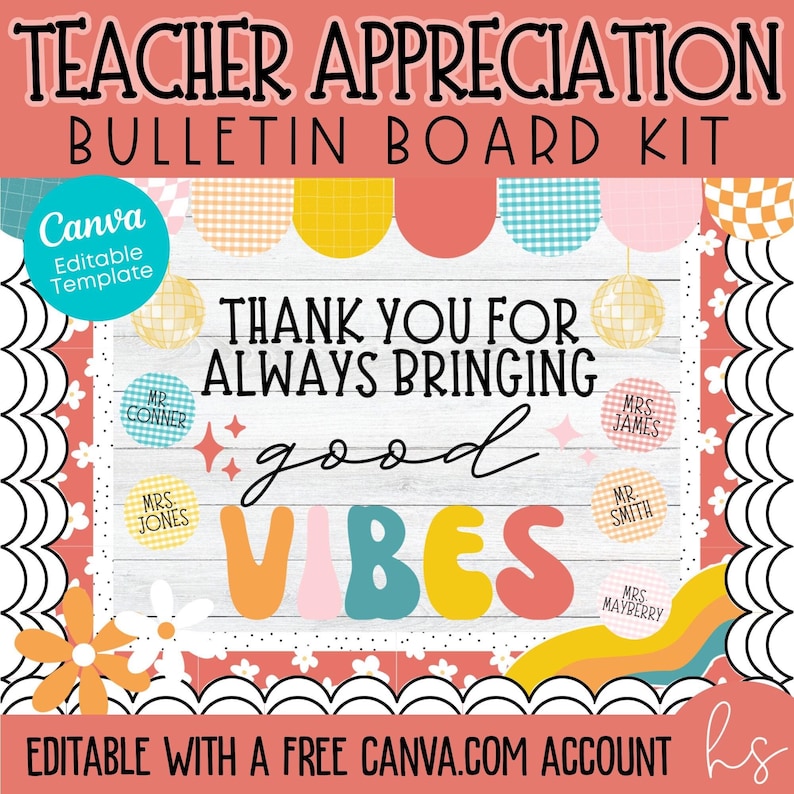 EDITABLE Groovy Teacher Appreciation Bulletin Board Kit | Groovy Retro ...