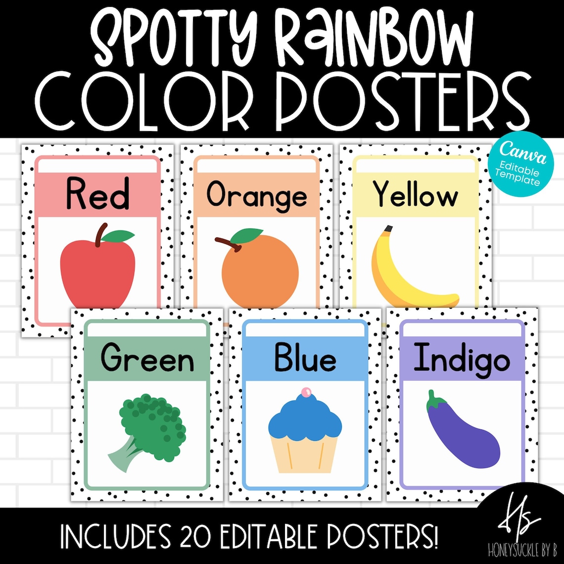 EDITABLE Bright Color Poster Pack Spotty Rainbow Bulletin - Etsy