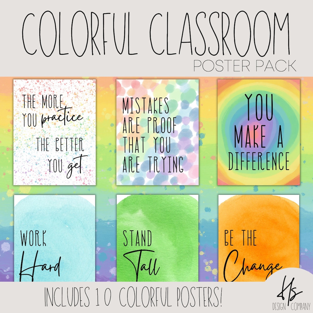 PRINTABLE Classroom Poster Pack | Watercolor Rainbow | Bulletin Board ...