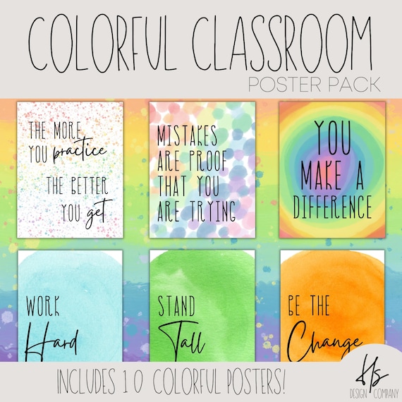 PRINTABLE Classroom Poster Pack Watercolor Rainbow - Etsy