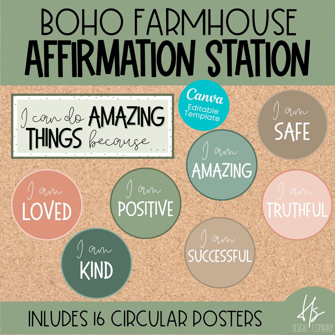 EDITABLE Affirmation Station Posters | Boho Farmhouse | Bulletin Board ...