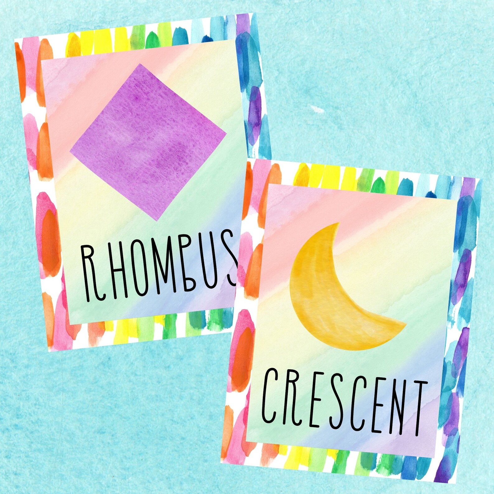 PRINTABLE Shape Poster Pack Watercolor Rainbow Printable - Etsy