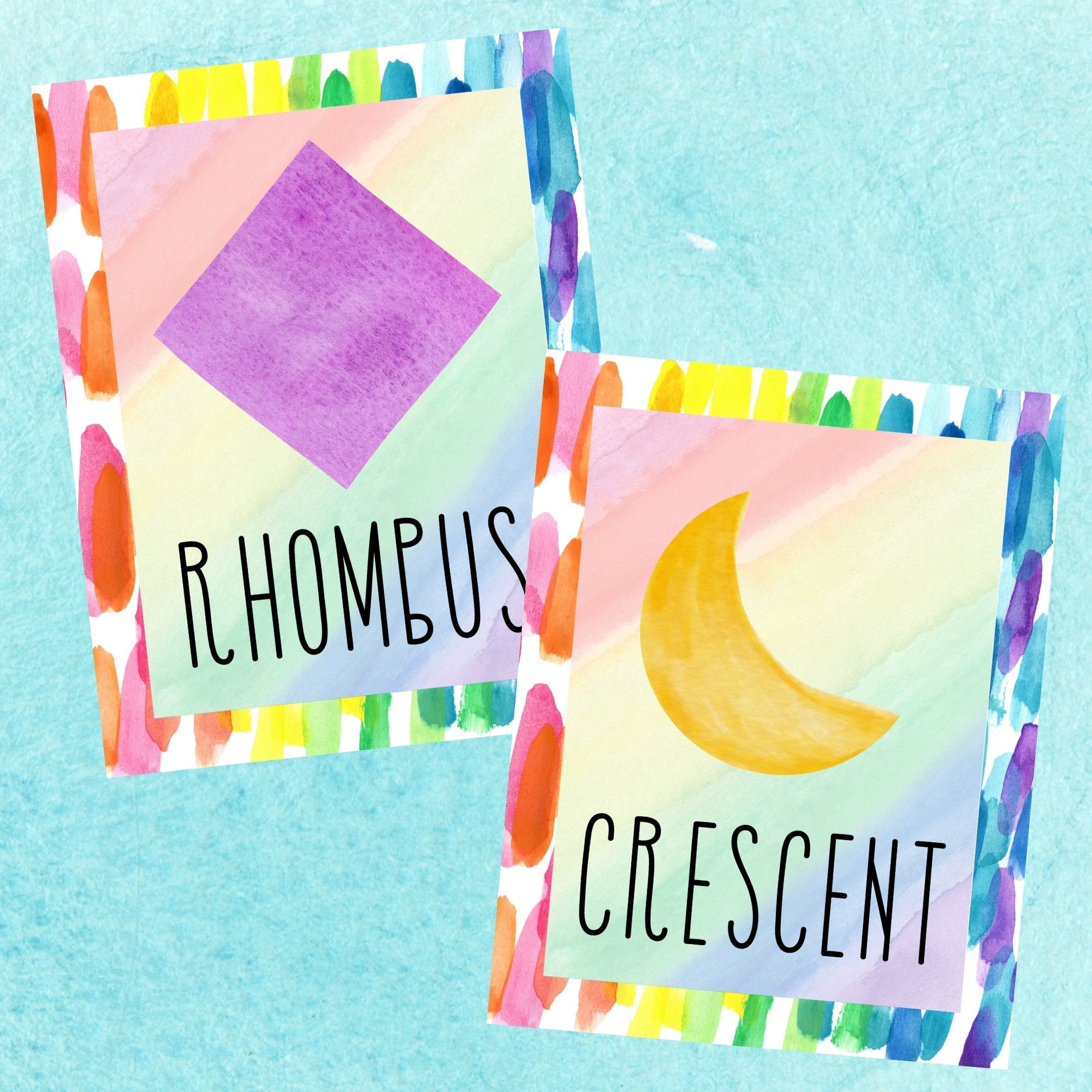PRINTABLE Shape Poster Pack Watercolor Rainbow Printable - Etsy