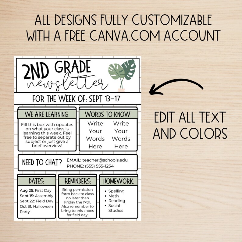 EDITABLE Class Newsletter Templates Boho Farmhouse - Etsy