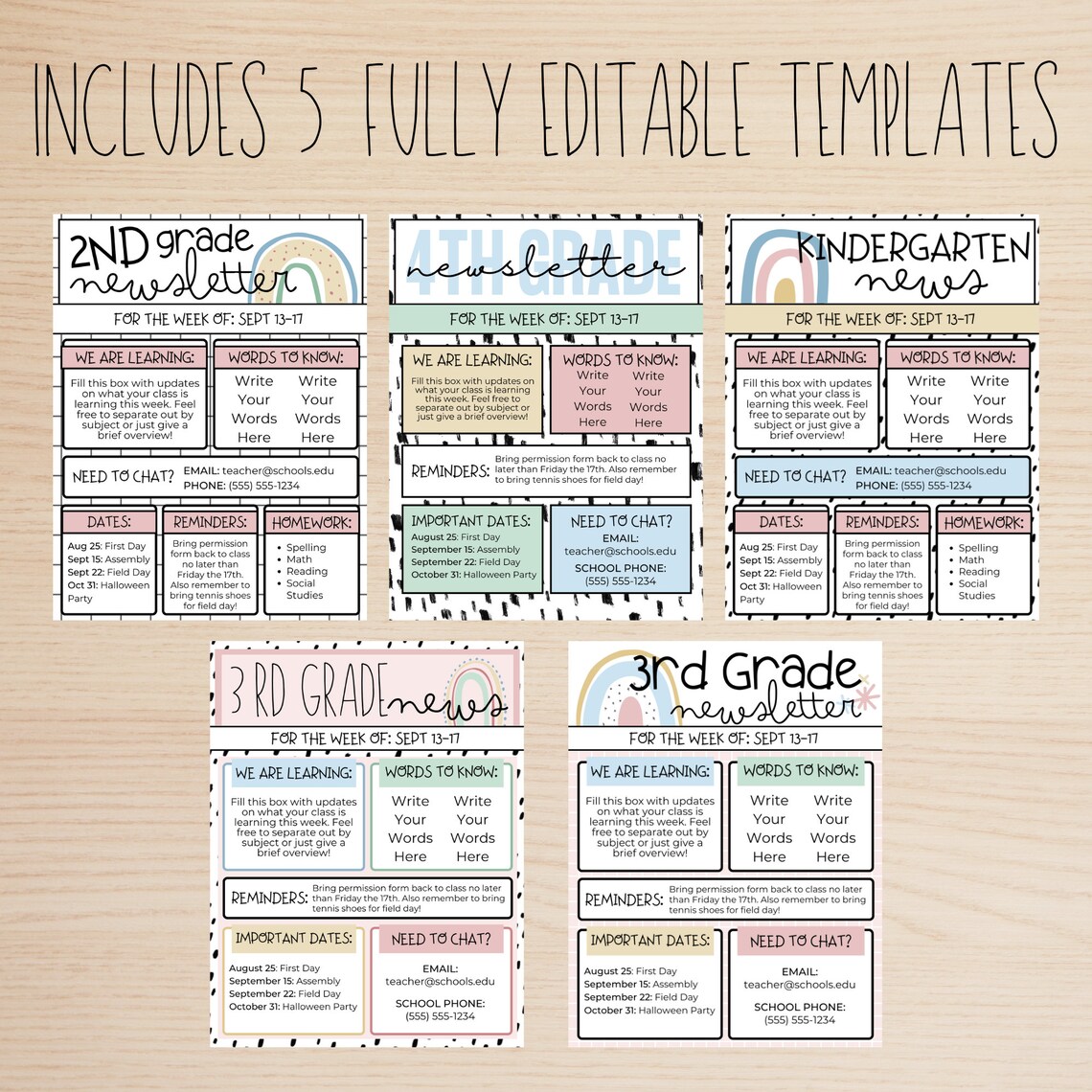 EDITABLE Classroom Newsletter Templates Modern Colorful - Etsy