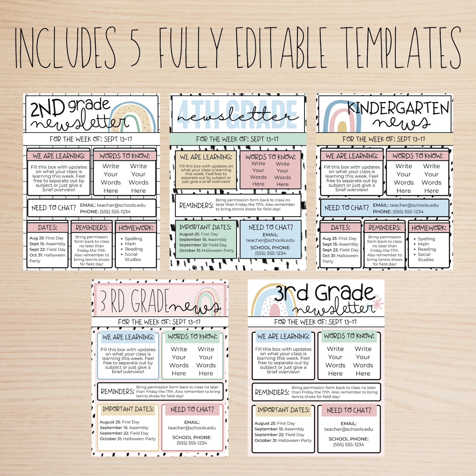 EDITABLE Classroom Newsletter Templates Modern Colorful Elementary ...