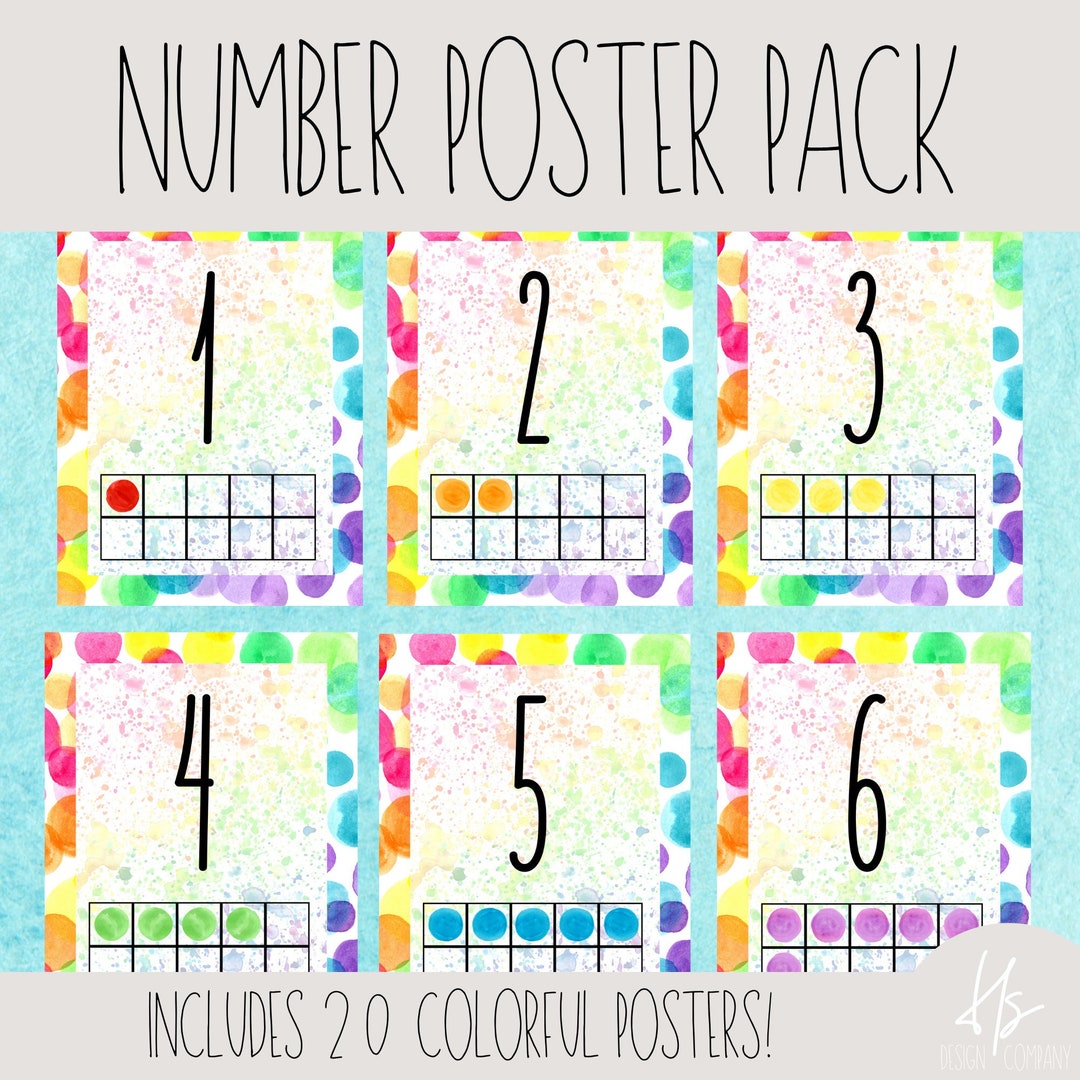PRINTABLE Number Poster Pack | Watercolor Rainbow | Bulletin Board ...