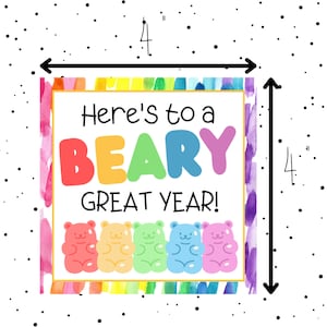Here's to A Beary Great Year Printable Gift Tag | Gummy Bear Tag | Back ...