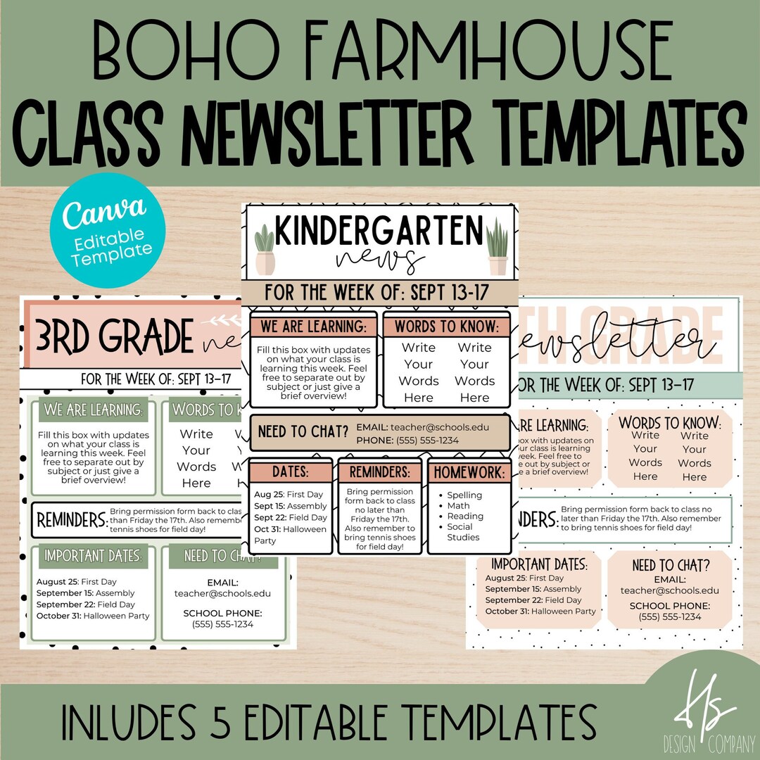 EDITABLE Class Newsletter Templates | Boho Farmhouse | Elementary ...