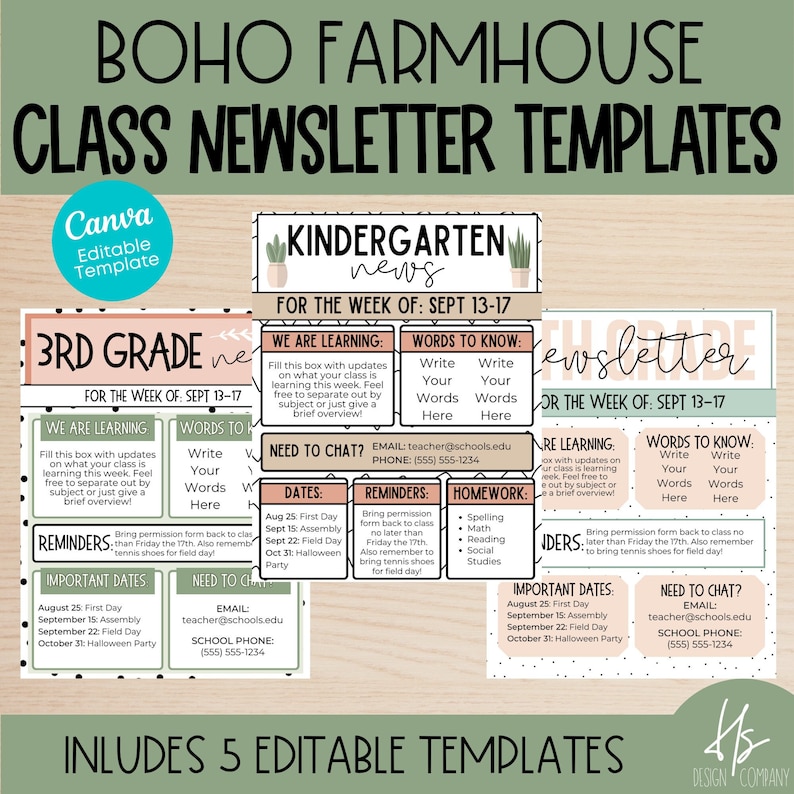 EDITABLE Class Newsletter Templates Boho Farmhouse - Etsy