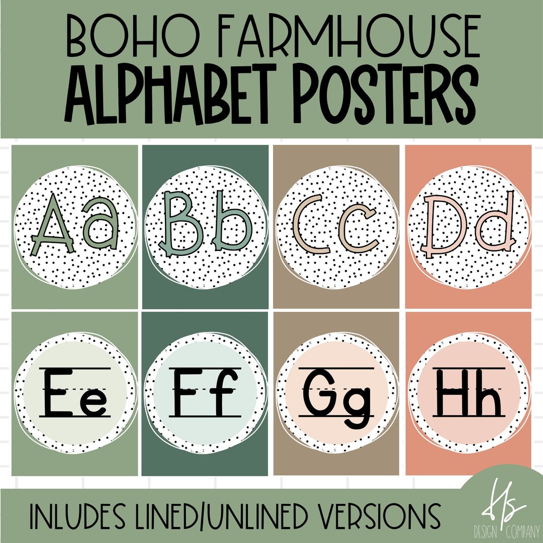 PRINTABLE Boho Farmhouse Alphabet Poster Pack | Printable Bulletin ...