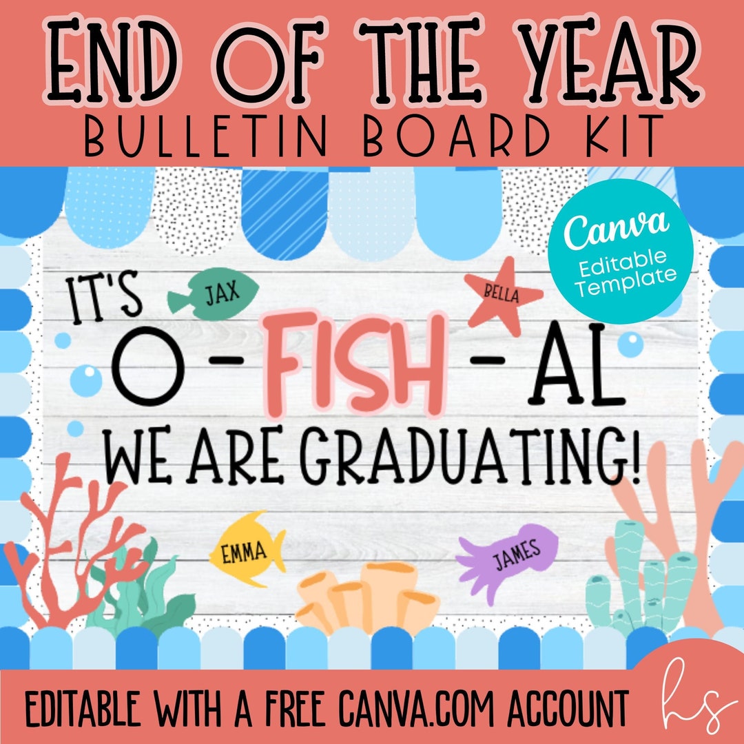 EDITABLE End of Year Ocean Themed Bulletin Board Kit Summer O-fish-ally ...