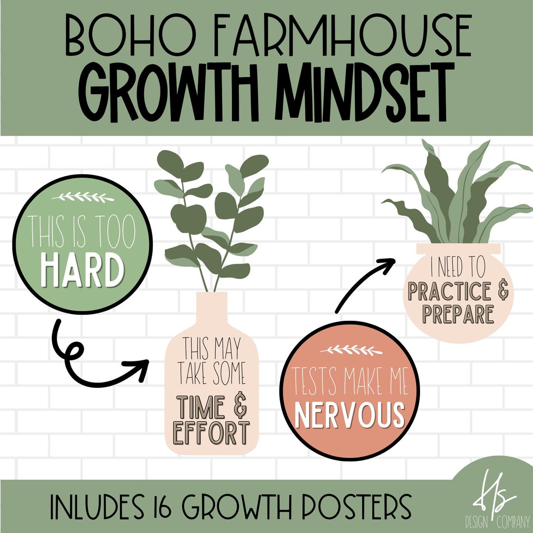 PRINTABLE Boho Farmhouse Growth Mindset Posters | Bulletin Board ...