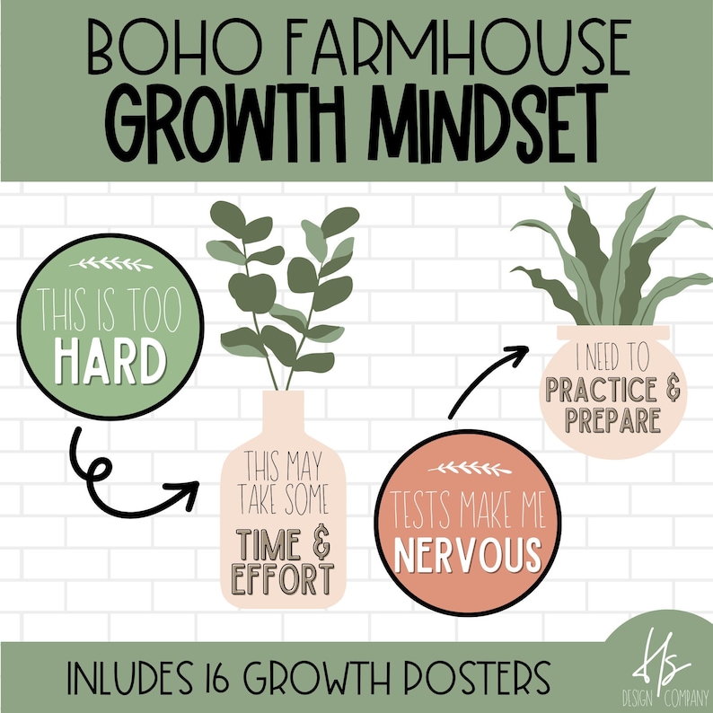 PRINTABLE Boho Farmhouse Growth Mindset Posters | Bulletin Board ...