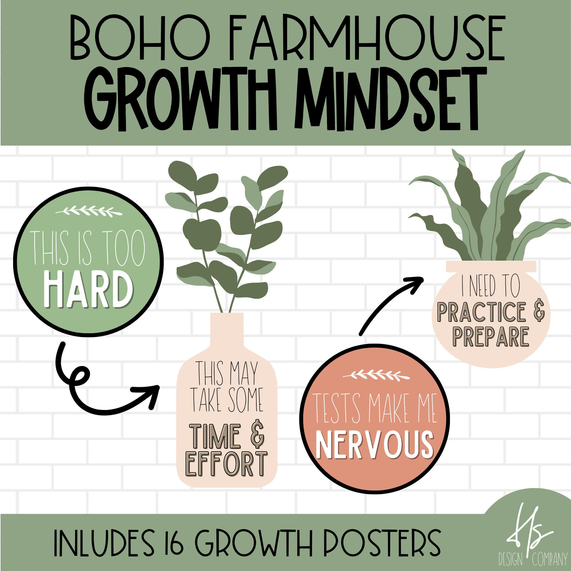 PRINTABLE Boho Farmhouse Growth Mindset Posters Bulletin - Etsy