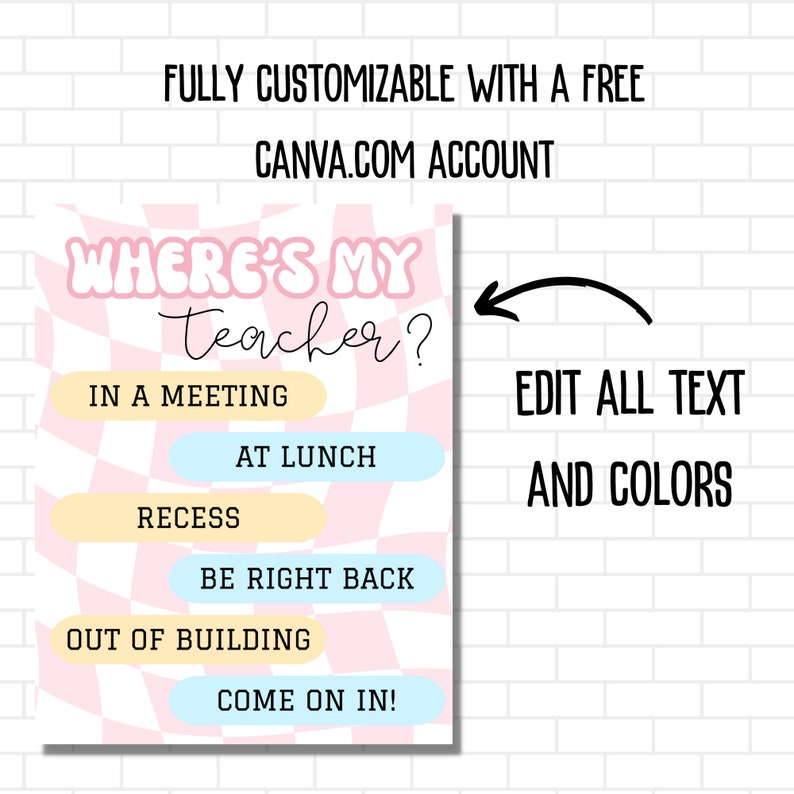EDITABLE Where's My Teacher? Door Sign Template | Sweet Groovy ...