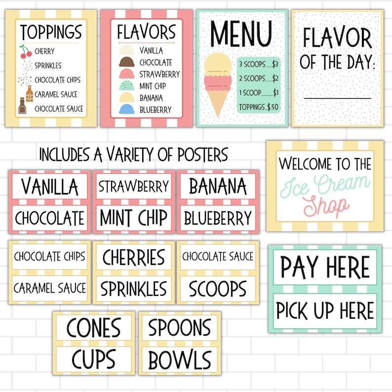PRINTABLE Ice Cream Shop Dramatic Play Kit Summer Activity - Etsy