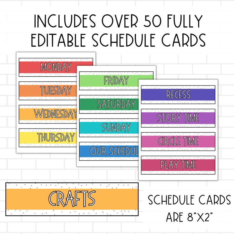 EDITABLE Daily Schedule Cards Spotty Rainbow Bulletin - Etsy