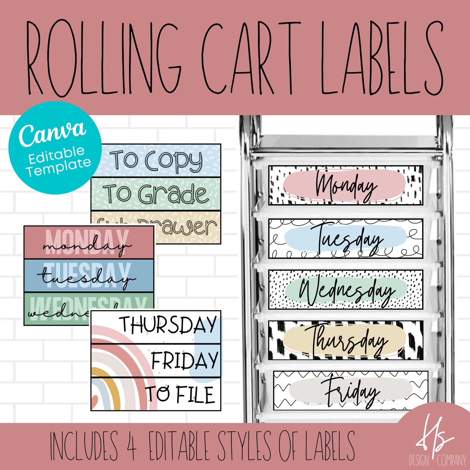 EDITABLE Rolling Cart Labels Modern Colorful Bulletin - Etsy