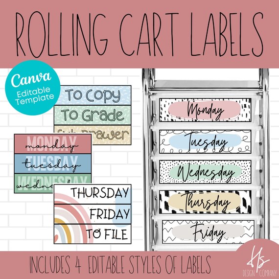 EDITABLE Rolling Cart Labels Modern Colorful Bulletin - Etsy