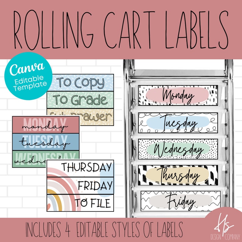 EDITABLE Rolling Cart Labels Modern Colorful Bulletin - Etsy