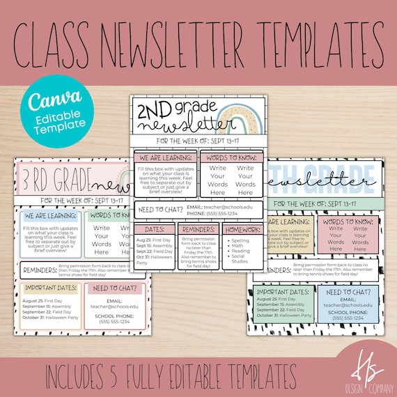EDITABLE Classroom Newsletter Templates Modern Colorful - Etsy