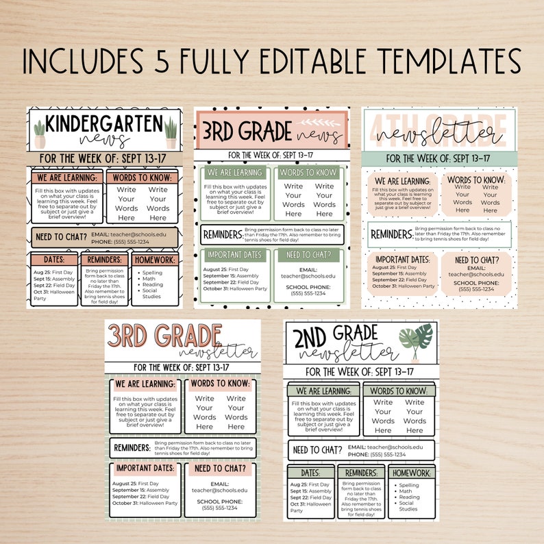 EDITABLE Class Newsletter Templates Boho Farmhouse - Etsy