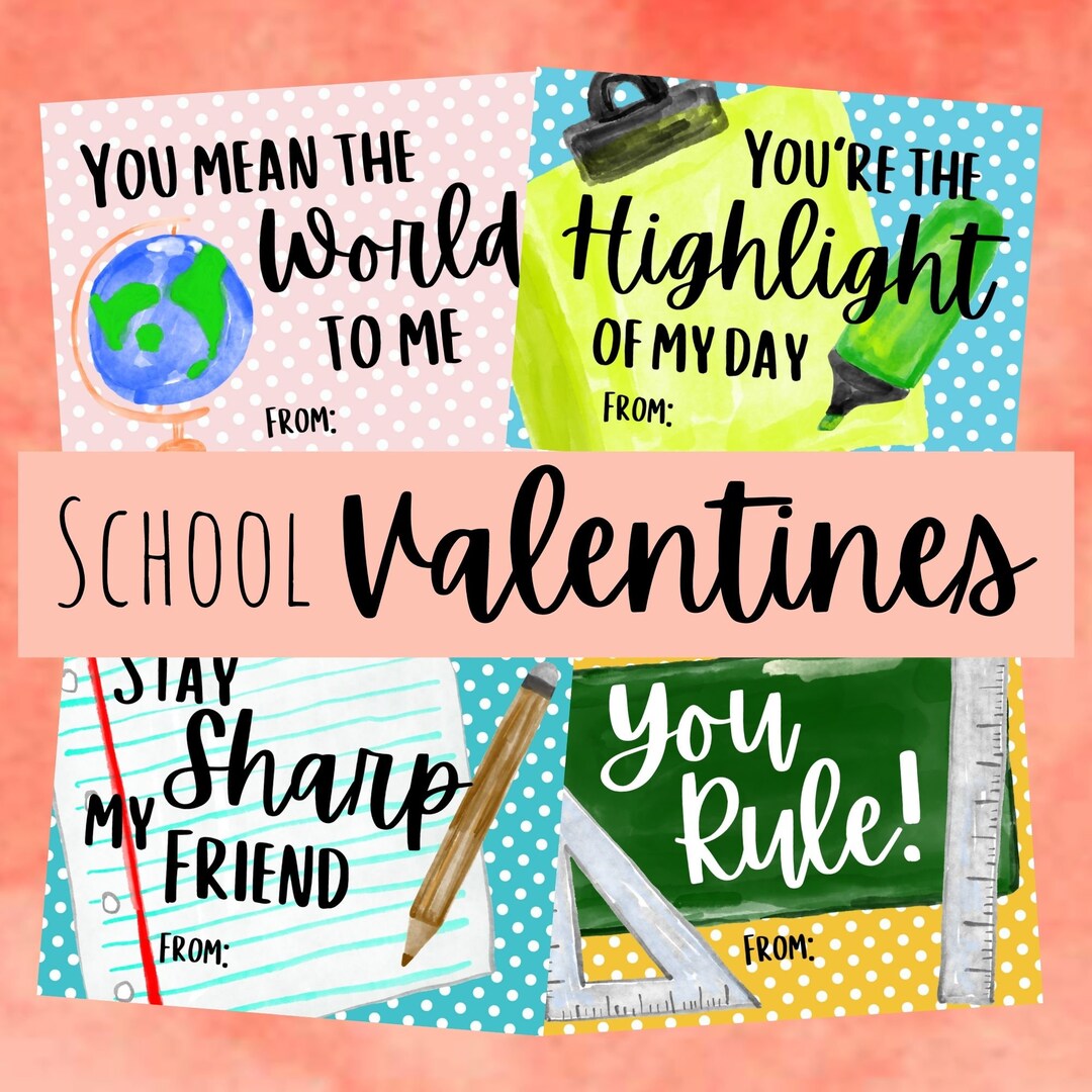 School Supply Valentine's Day Printable Valentines Valentine's Day Kids ...