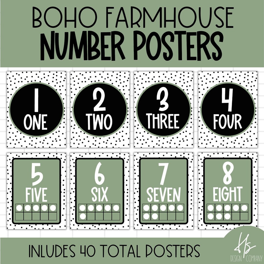 PRINTABLE Boho Farmhouse Number Posters | Bulletin Board Posters ...