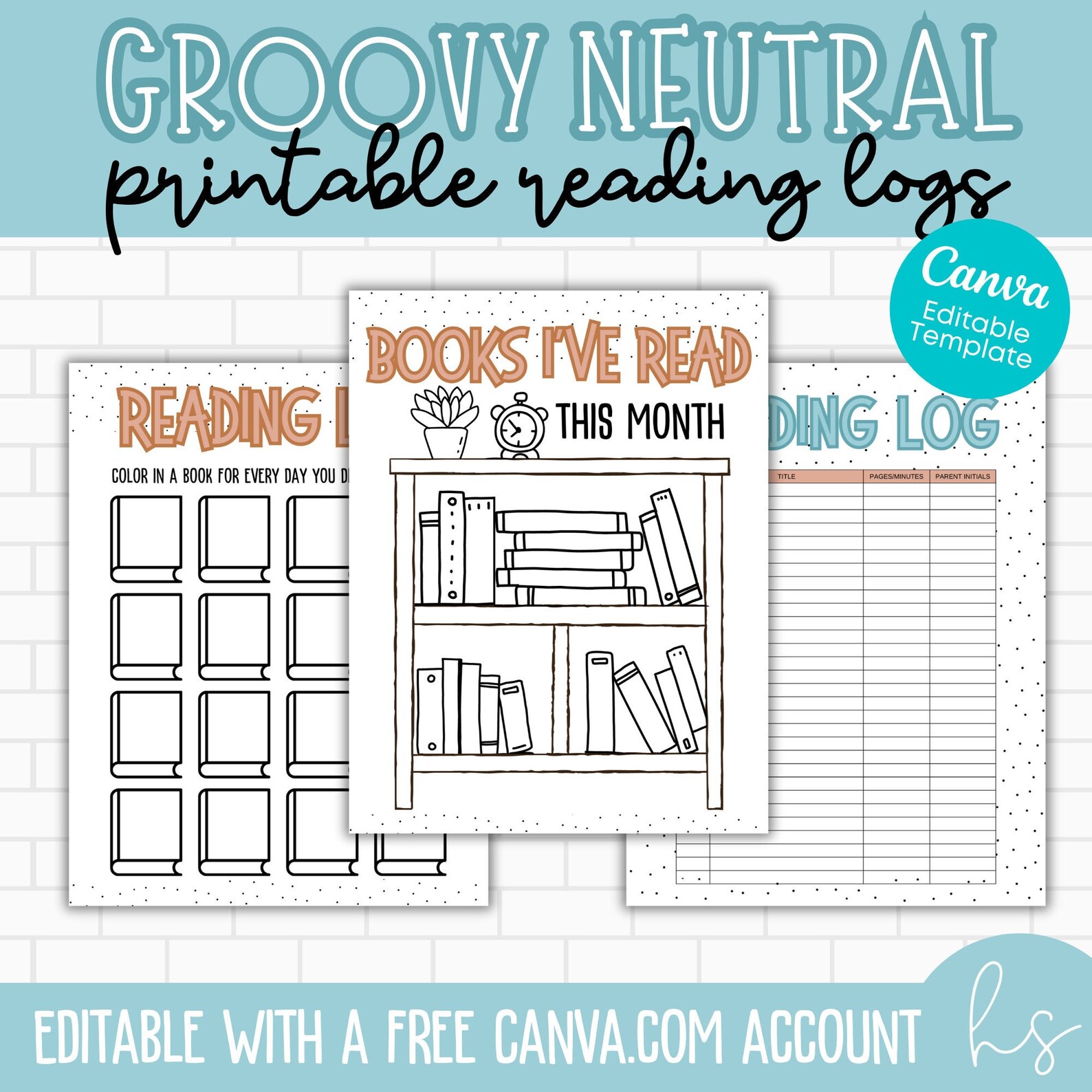 EDITABLE Groovy Neutral Reading Logs | Reading Goals | Worksheet | Book ...