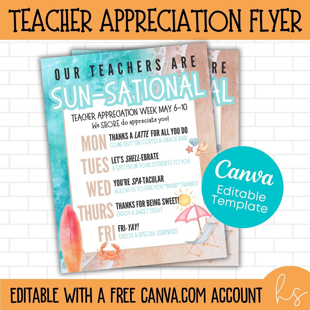 EDITABLE Teacher Appreciation Week Flyer| Beach Theme | Spa Theme ...