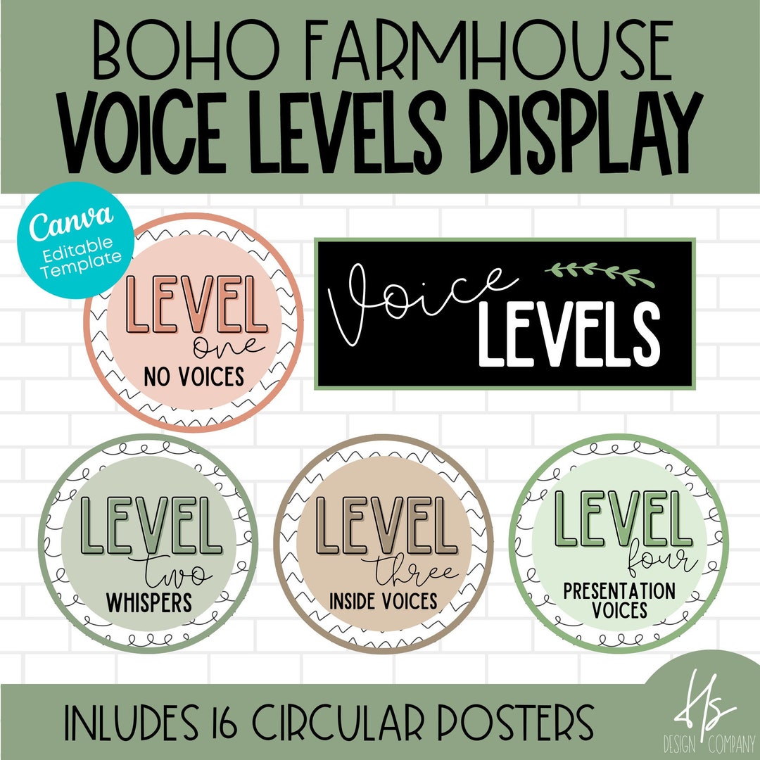 EDITABLE Voice Levels Display | Boho Farmhouse | Bulletin Board Posters ...