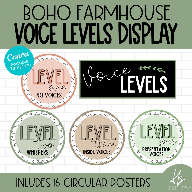 EDITABLE Voice Levels Display Boho Farmhouse Bulletin - Etsy
