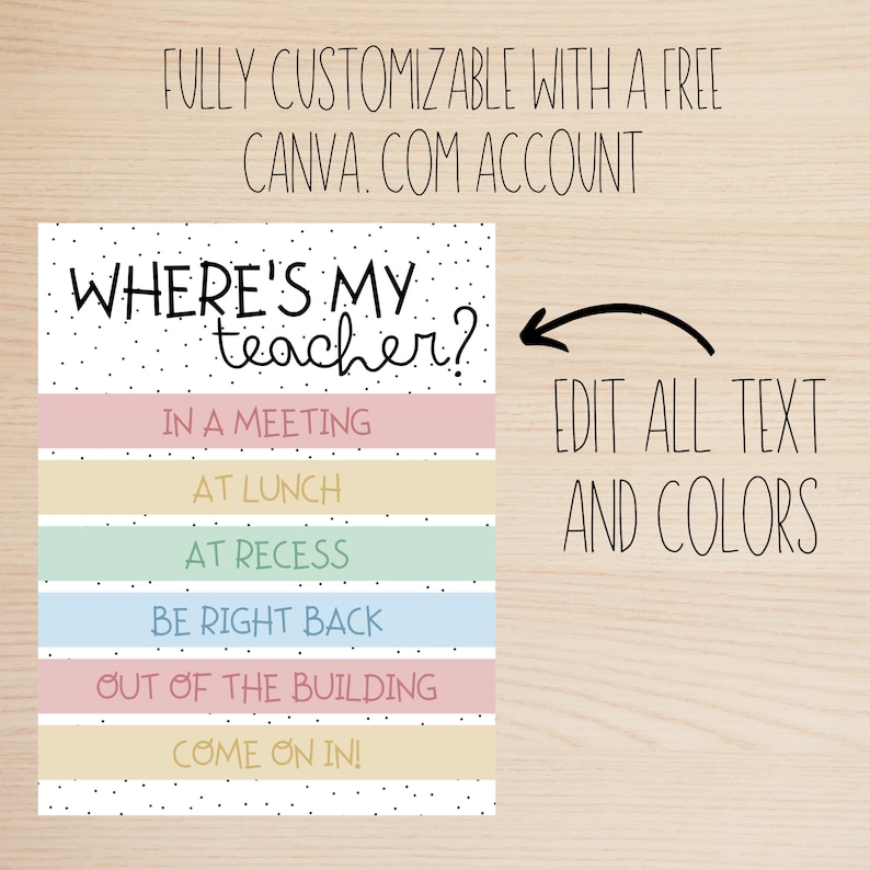 EDITABLE Where's My Teacher Door Sign Template Modern - Etsy