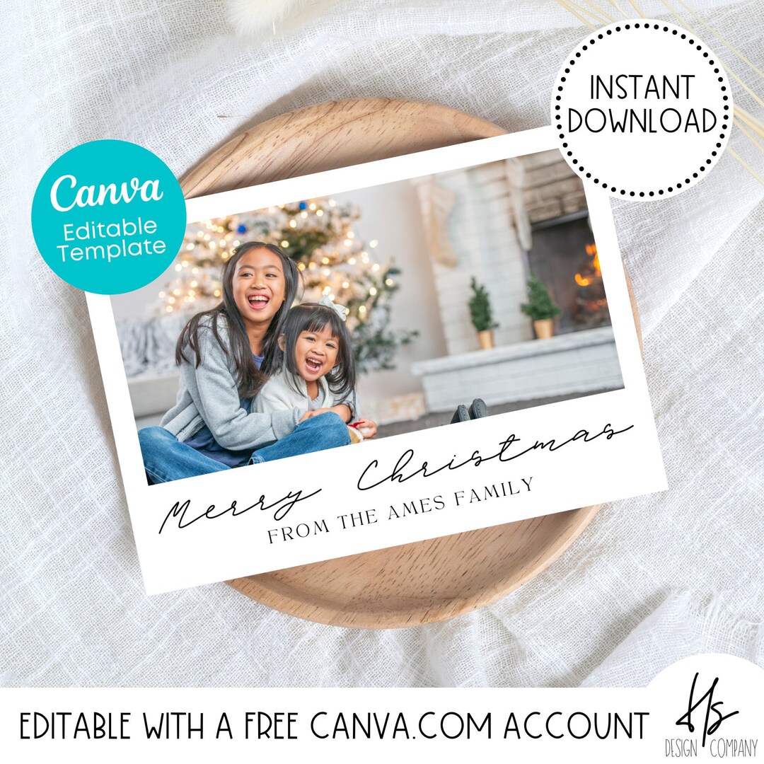 EDITABLE Merry Christmas Card Template | Holiday Photo Card | Digital ...