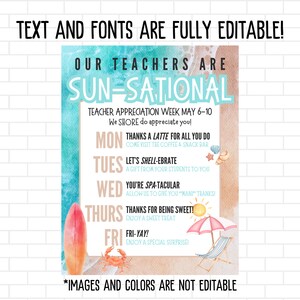EDITABLE Teacher Appreciation Week Flyer| Beach Theme | Spa Theme ...