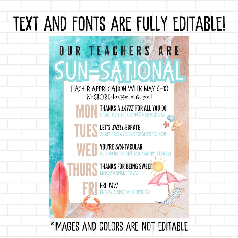EDITABLE Teacher Appreciation Week Flyer| Beach Theme | Spa Theme ...