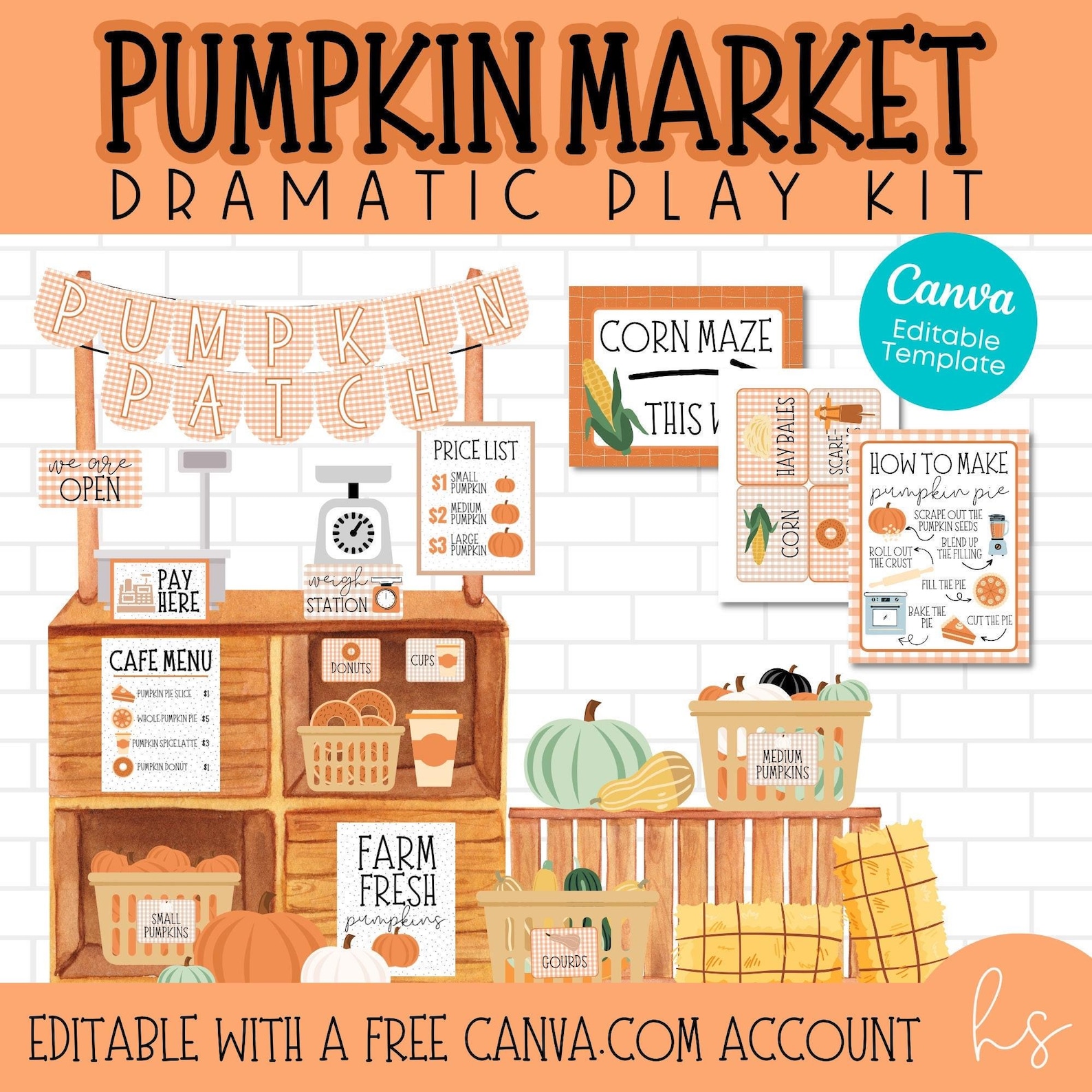 EDITABLE Pumpkin Patch Dramatic Play Kit | Fall Activity | Preschool ...
