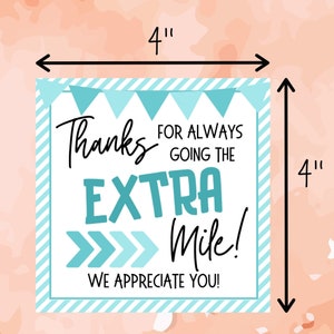 Thank You For Going The Extra Mile Gift Tag Appreciation | Etsy