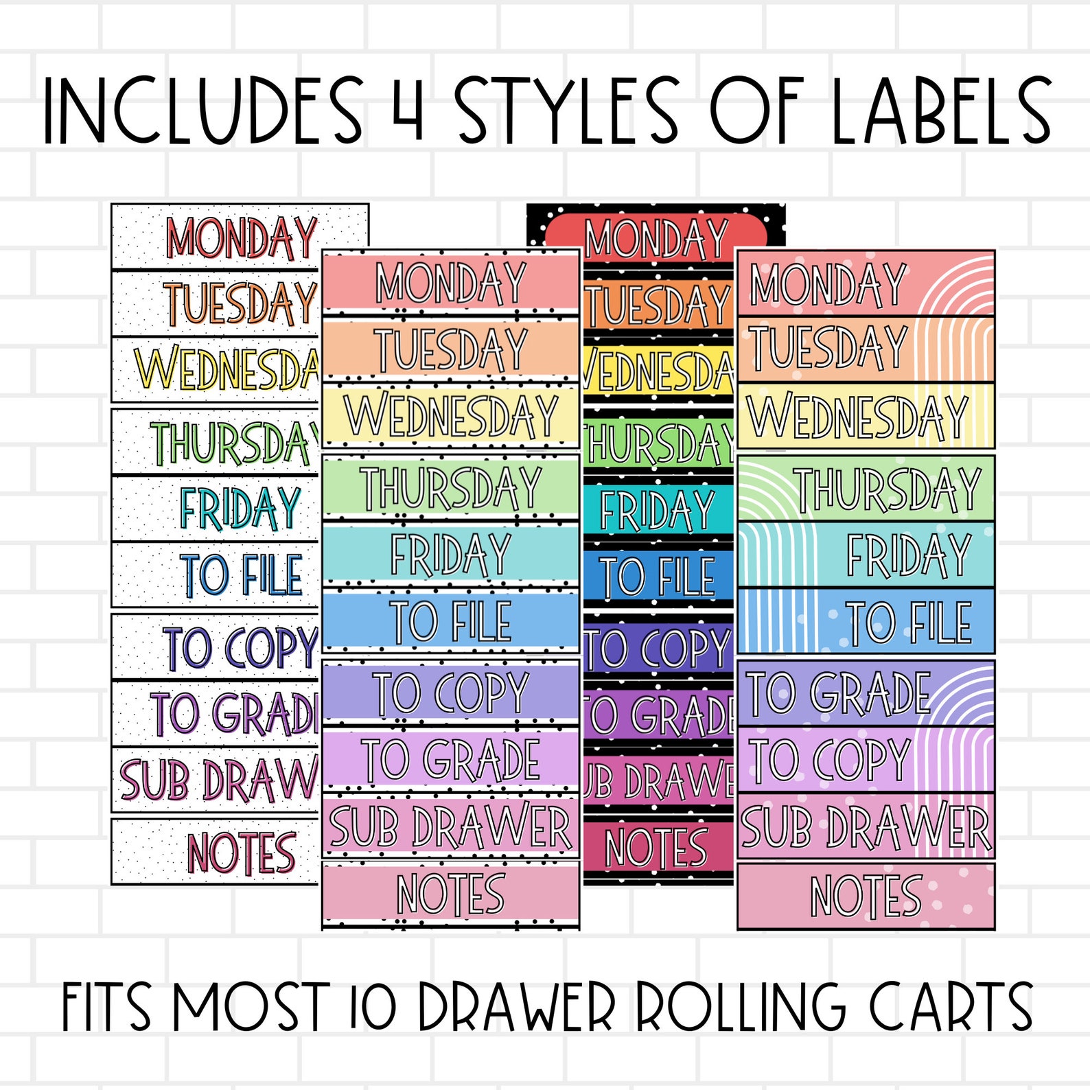 EDITABLE Rolling Cart Labels Spotty Rainbow Teacher Cart - Etsy