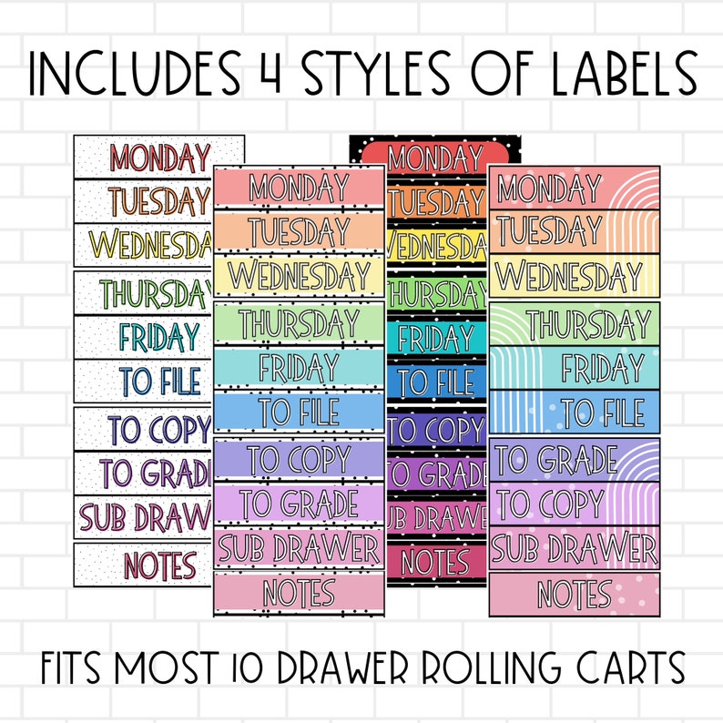 EDITABLE Rolling Cart Labels Spotty Rainbow Teacher Cart - Etsy