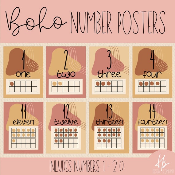 PRINTABLE Number Poster Pack Boho Style Bulletin Board - Etsy